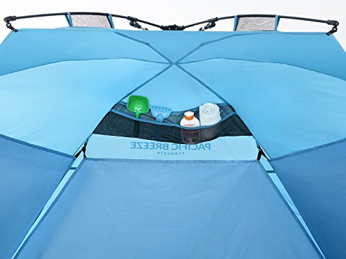 Pacific Breeze Easy Setup Beach Tent Deluxe XL with extendable floor for privacy, SPF 50+ Pop Up Beach Tent provides shade for 4 or more people