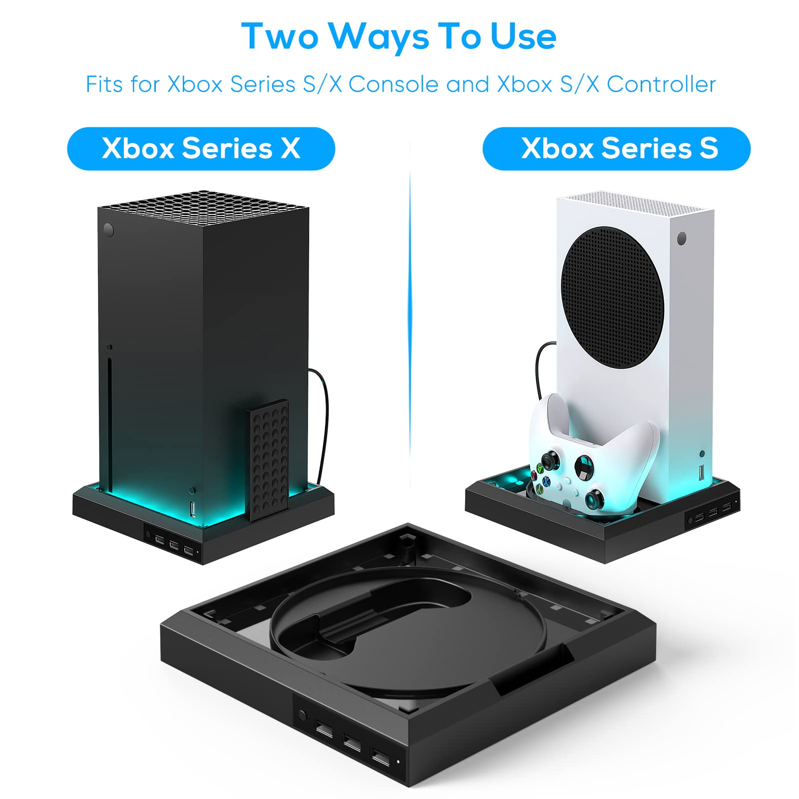 RGB LED Light Stand for Xbox Series X with 3 Extra USB Port, YUANHOT 7 Colors 10 Effects Vertical LED Stand Compatible with Xbox Series X/S Console
