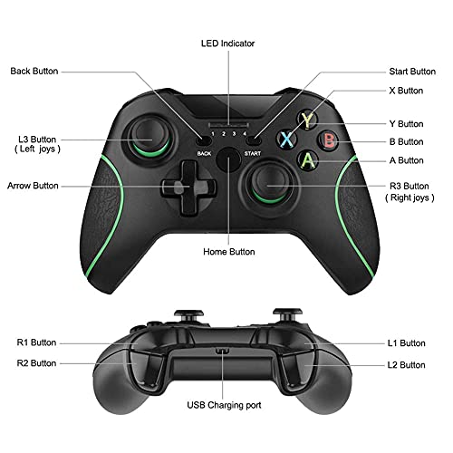Wireless Controller for Xbox one, Built-in Dual Vibration 2.4HZ Gamepad Compatible with Xbox One/One S/One X/One Elite/ PS3/ Windows 10 (Black) (Renewed)