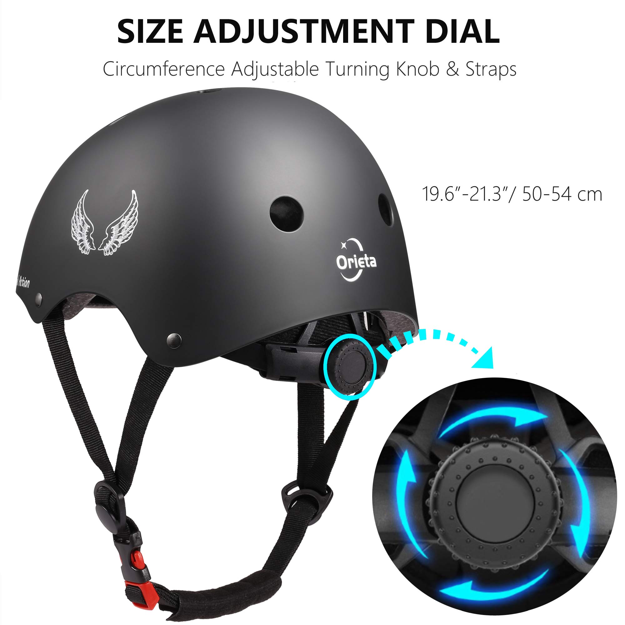 Orieta Scooter Skateboarding Roller Skating Helmets for Kids 3-8, Adjustable Lightweight Rollerblade Longboard Teen BMX Bike Helmet(Black, S)