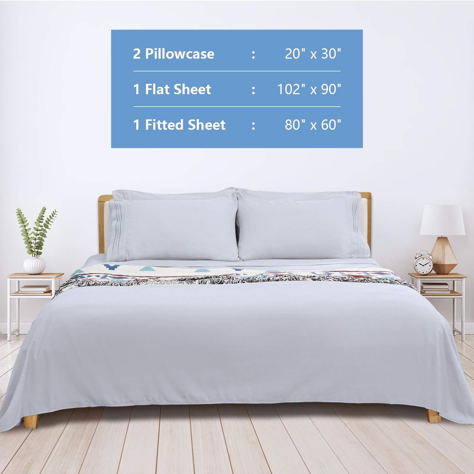 Queen Bed Sheets Set, 16-inch Deep Pocket Sheet, 4 Piece Hotel Luxury Soft Bedding Sheets, Light Grey, 1800 Thread Count Brushed Microfiber Sheet, Breathable Stay Cool Sheets, Resistant Fade Wrinkle.