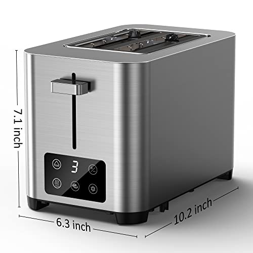 Toaster 2 Slice Extra-Wide 1.57β Slots, REDMOND Stainless Steel Toaster with LED Display, 6 Bread Shade Settings, Defrost/Bagel/Reheat/Cancel Functions and Removable Crumb Tray - 2 Slice