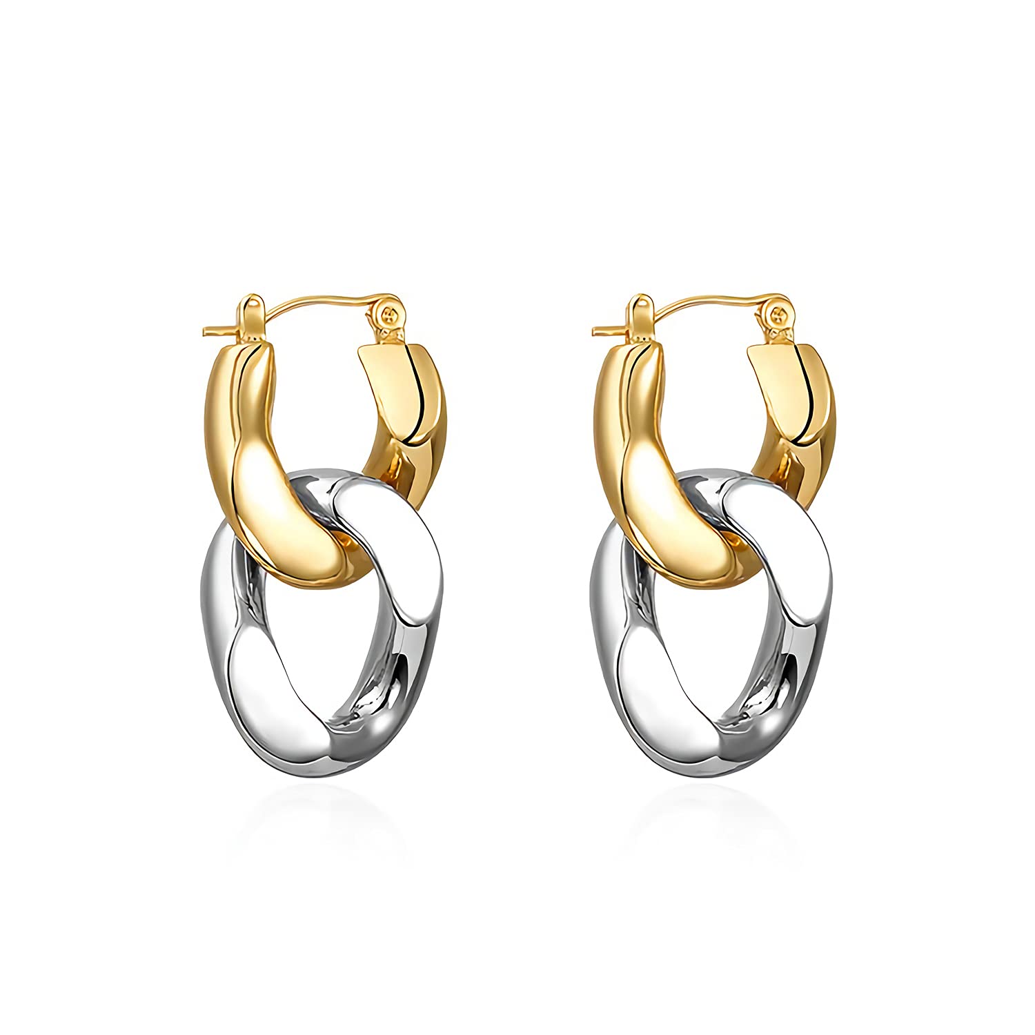 Sloong 14k Gold Plated Chunky Earring Cuban Link Chain Circle Hoop Earrings Paperclip Link Chain Jewelry Drop Dangle Earrings set for women Adult