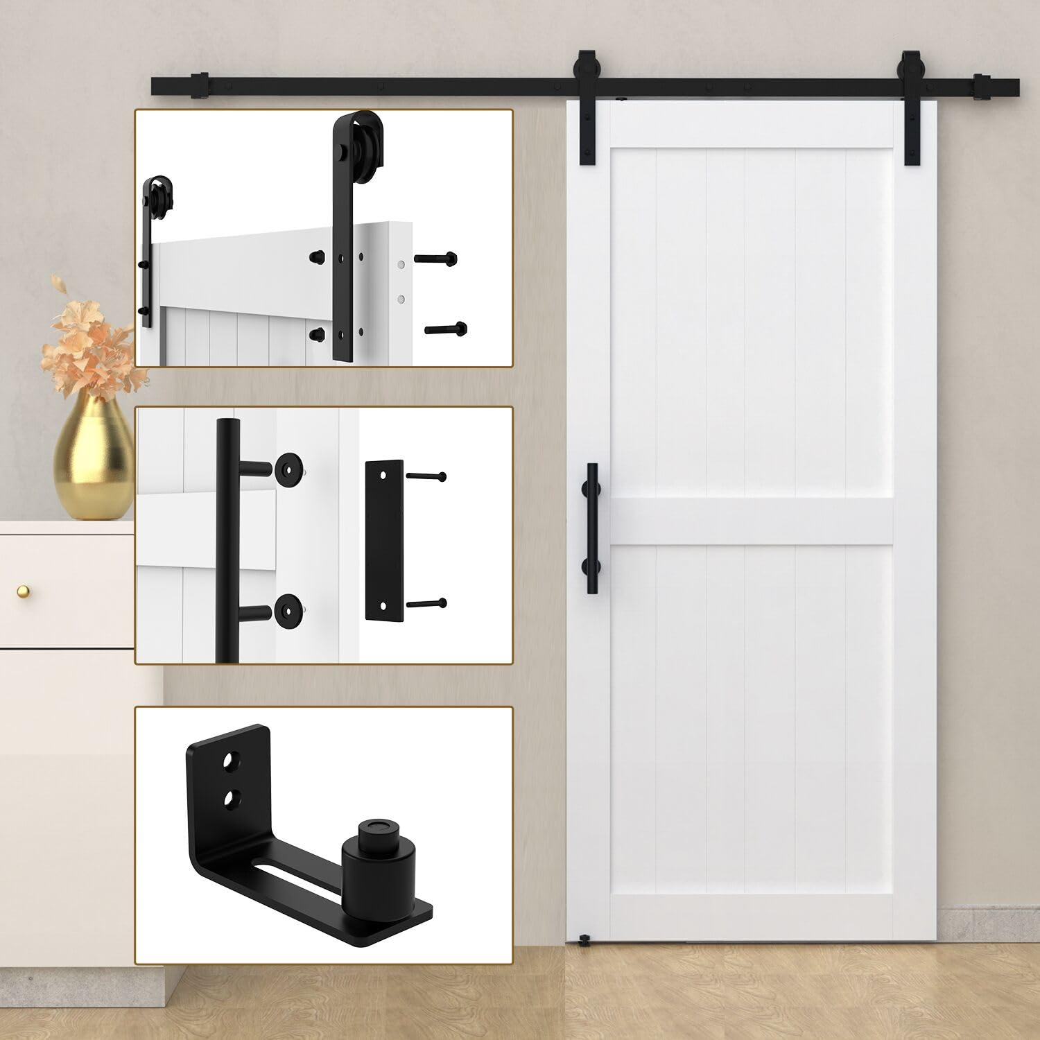 Orgerphy 36in x 84in MDF Sliding Barn Door with 6.6FT Barn Door Hardware Kit Included & Handle, Floor Guide Assemble | Farm Door|Pre-Drilled Holes, Waterproof Coating | White, K-Frame (36 Inch)