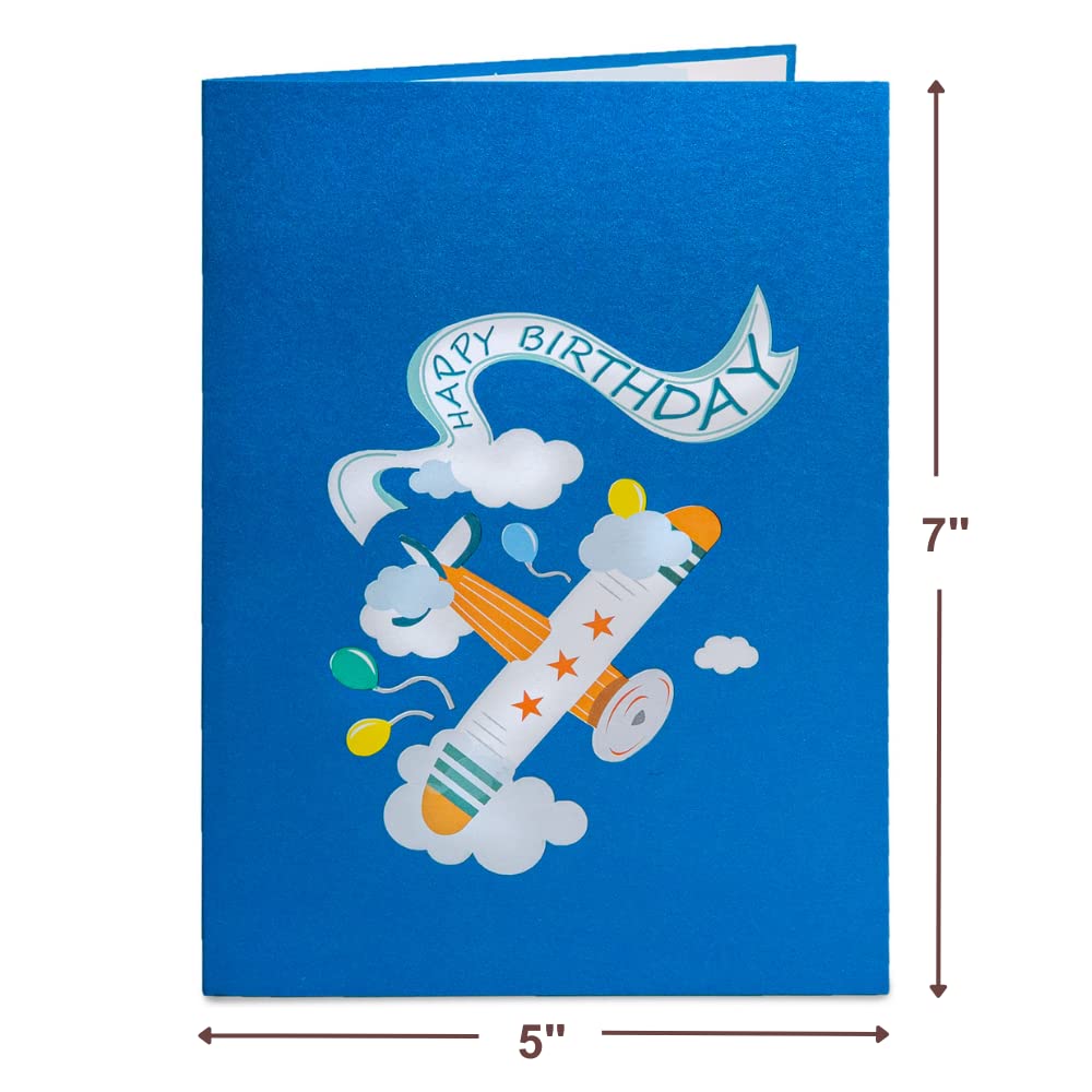 Paper Love Happy Birthday Biplane, Pop Up Birthday Card, For Him, Boy, Husband, Kids, Adults - 5" x 7" Cover - Includes Envelope and Note Tag