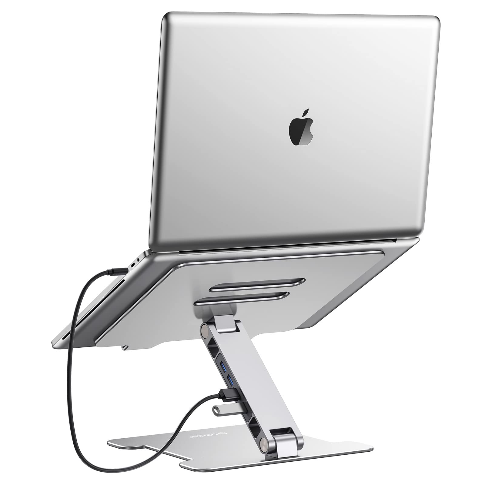 ORICO Adjustable Laptop Stand with 4 Port USB 3.0 Hub, Aluminum Computer Riser Compatible with MacBook Air Pro, Dell XPS, 10-15.6" Notebook and Tablet (Silver)