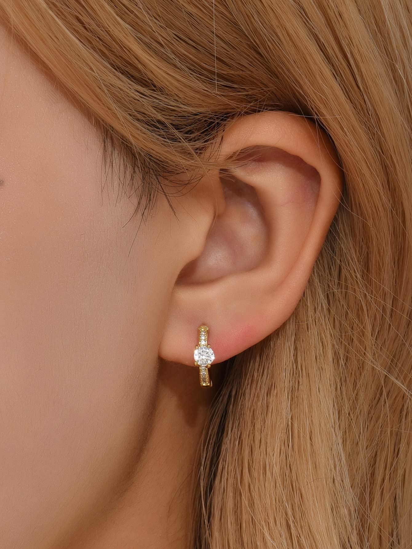 Small Gold Huggie Hoop Earrings Set for Women, Hypoallergenic Twisted Cartilage Hoops Lightweight, Tiny Diamond Hoop Earrings Jewelry for Multiple Piercing (4pairs,star)