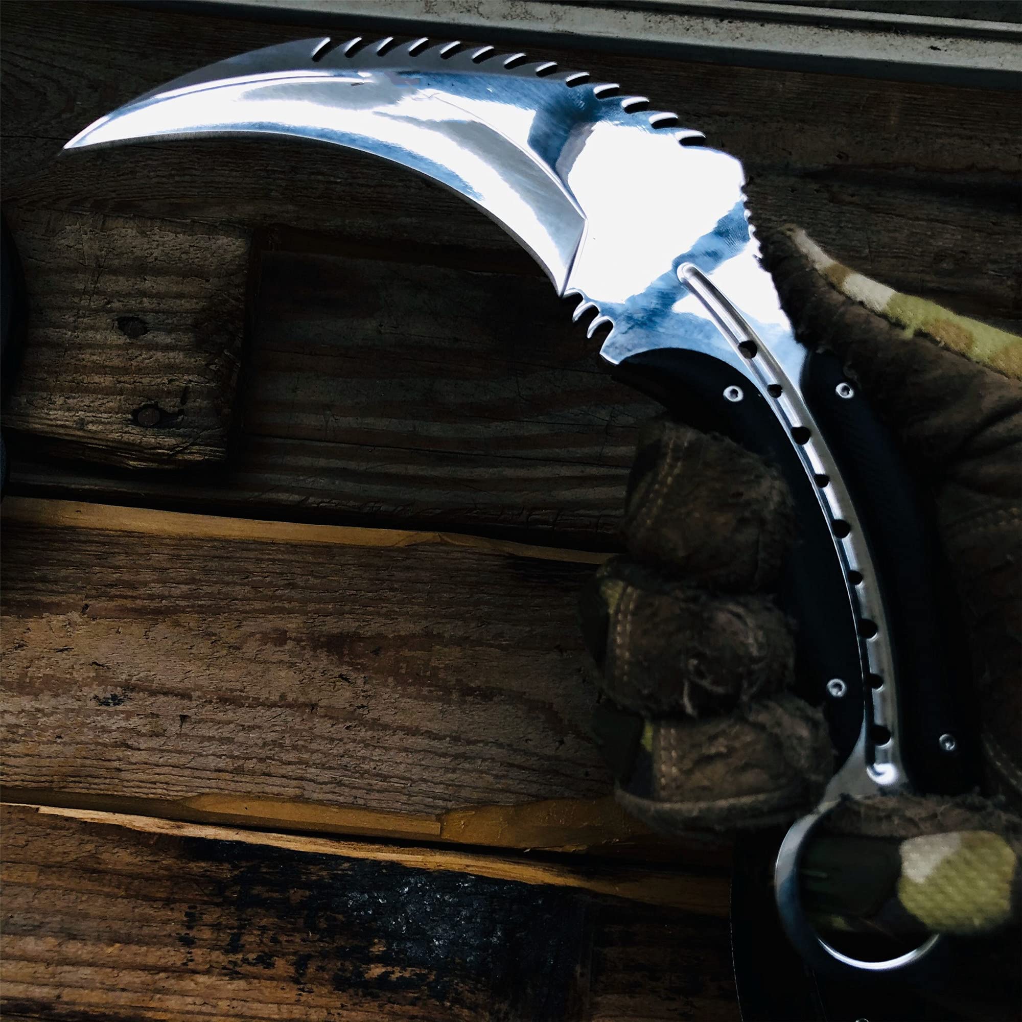 Rhinosteel Custom Eagle Beak Design Heavy Collect Gift Full Tang Karambit Knife D2 Steel Stonewash & Mirror Fixed Blade Outdoor Camping,Tactical ,Survival,Hunting Knives -Leather Sheath (Mirror)