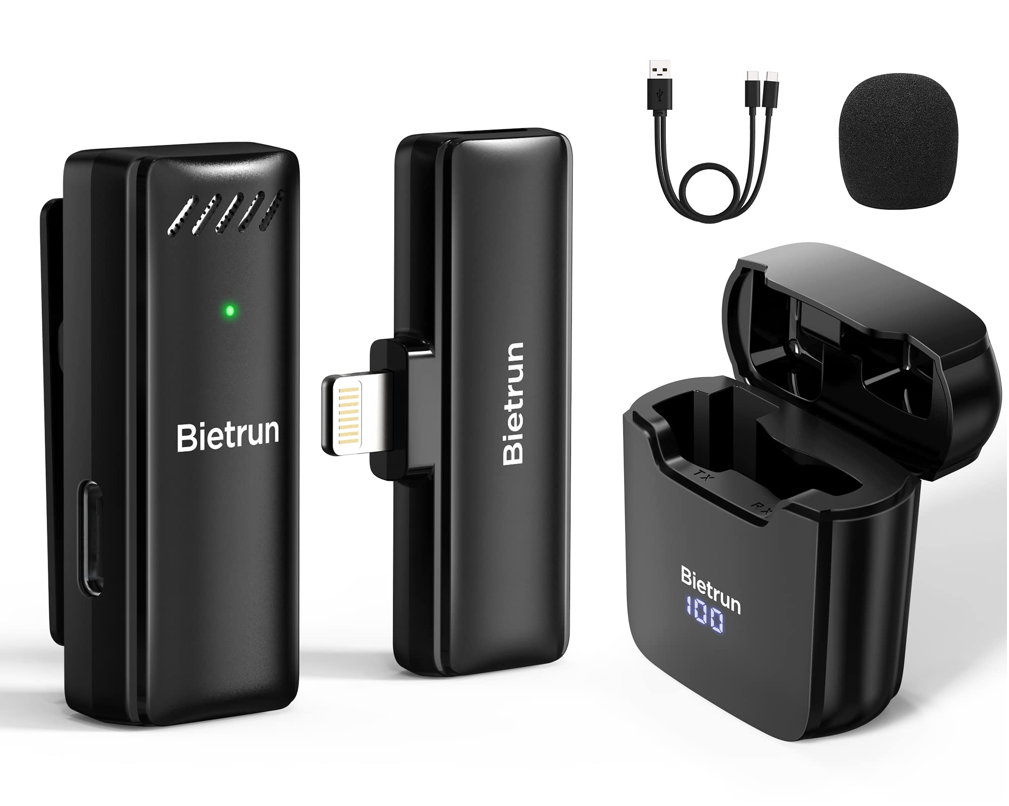Wireless Lavalier Lapel Microphone for iPhone, Bluetooth Microphone for iPhone with Charging Case, Plug-Play, 65 FT Range, Wireless Lapel Microphone for Video Recording
