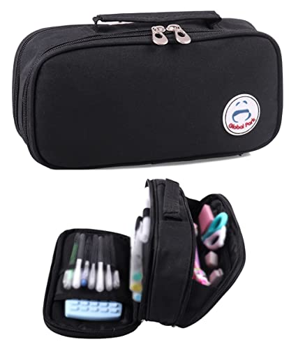 Pencil Case Pen Bag Holder Pouch Large Handle Big Capacity Desk Organizer Storage Marker Box Stationary Makeup Cosmetic Double Zippers for School Office Students Teen