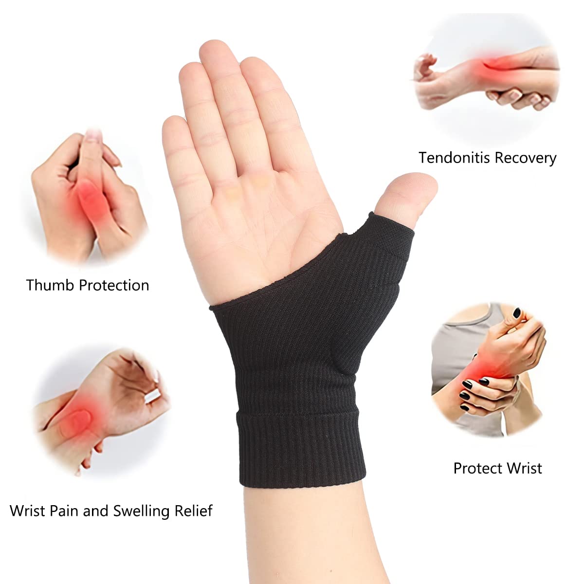 YUNYILAN Thumb Arthritis Compression Gloves(1 Pair), Elastic Compression Glove with Soft Gel Pads, Comfortable Carpal Tunnel Sleeve for Arthritis, Joint Pain, Tendonitis, Sprains (Black, Medium)