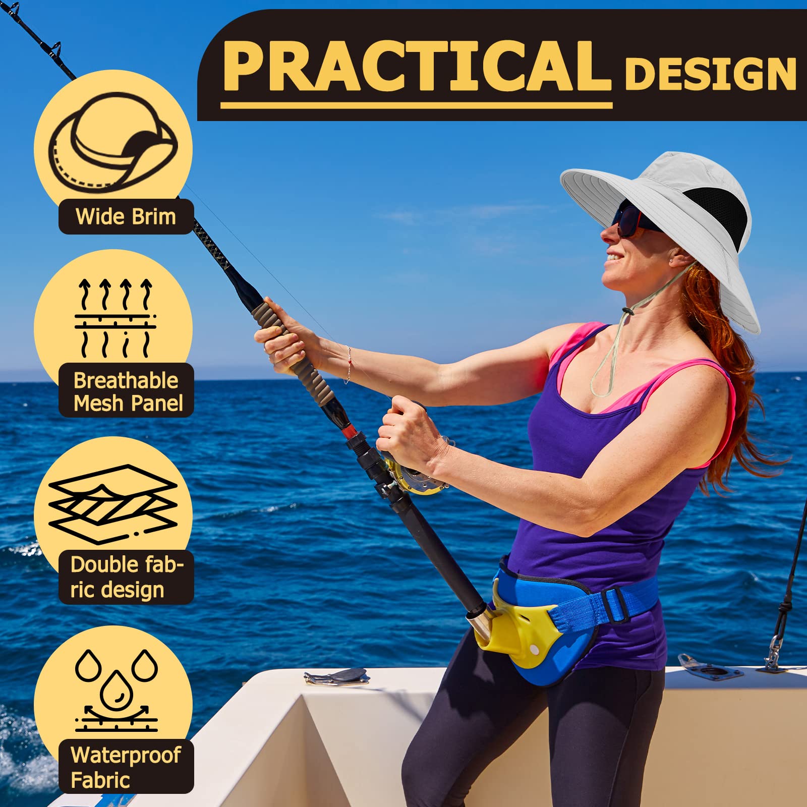 Ordenado Womens Sun Hat UV Protection, Foldable Mesh Waterproof Wide Brim Bucket Hats for Summer Beach Fishing Hiking