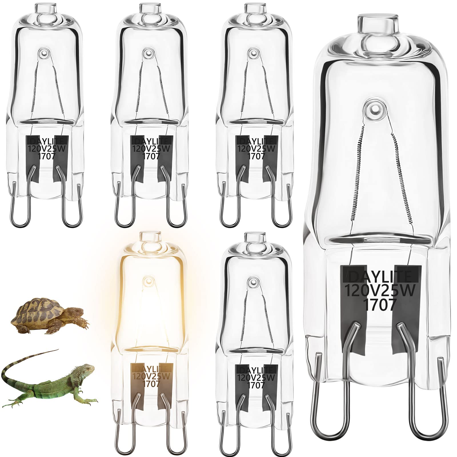 Riakrum 6 Pieces G9 Halogen Light Bulbs 25 Watt Mini Halogen Lamp Reptile Bulb Warm White Bulb G9 Replacement Bulb 120 Volt Clear Small Halogen Bulb 2 Pin Base Light Bulb Light Fixture Bulb