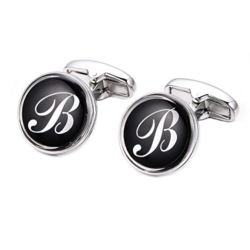MERIT OCEAN Mens Letter Initial Cufflinks Alphabet Rhodium Plated Cuff Links Wedding Business A-Z