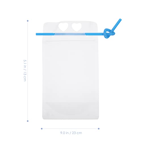 UPKOCH Clear Drink Pouches Bags Smoothie Bags Reclosable Zipper Heavy Duty Hand- held Translucent Stand- up Plastic Pouches Bags Drinking Bags Bottom Gusset with 100pcs Straws
