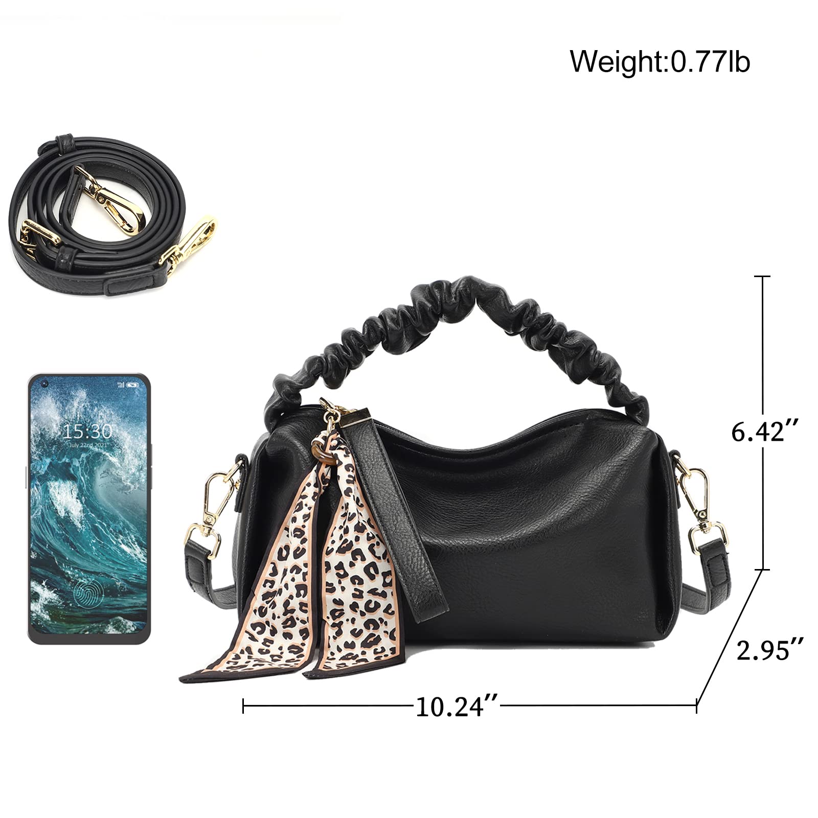 Small Crossbody Bag Purse for Women PU Leather Top Handbag Shoulder Bags and Purses Trendy (Black)