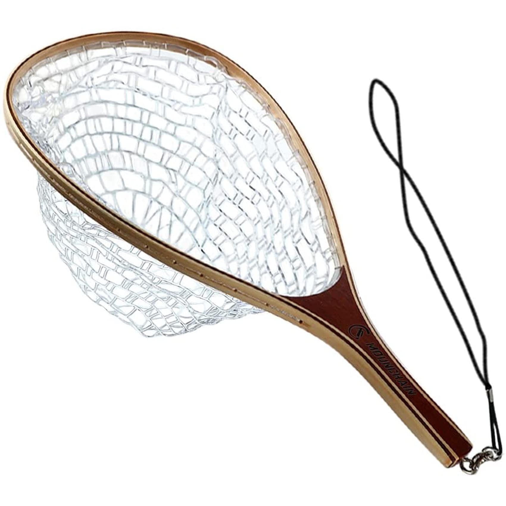 Mounchain Fishing Net Fly Fishing Landing Net, Wooden Frame Fish Net with Soft Rubber Mesh for Trout Catch and Release Net Gifts for Father Men