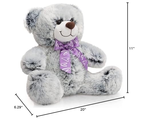 WENMOTDY Teddy Bear Stuffed Animals Plush Bear with Love Pattern Red Bow Soft Plush Toy Valentine's Day Gift 21 Inch Grey