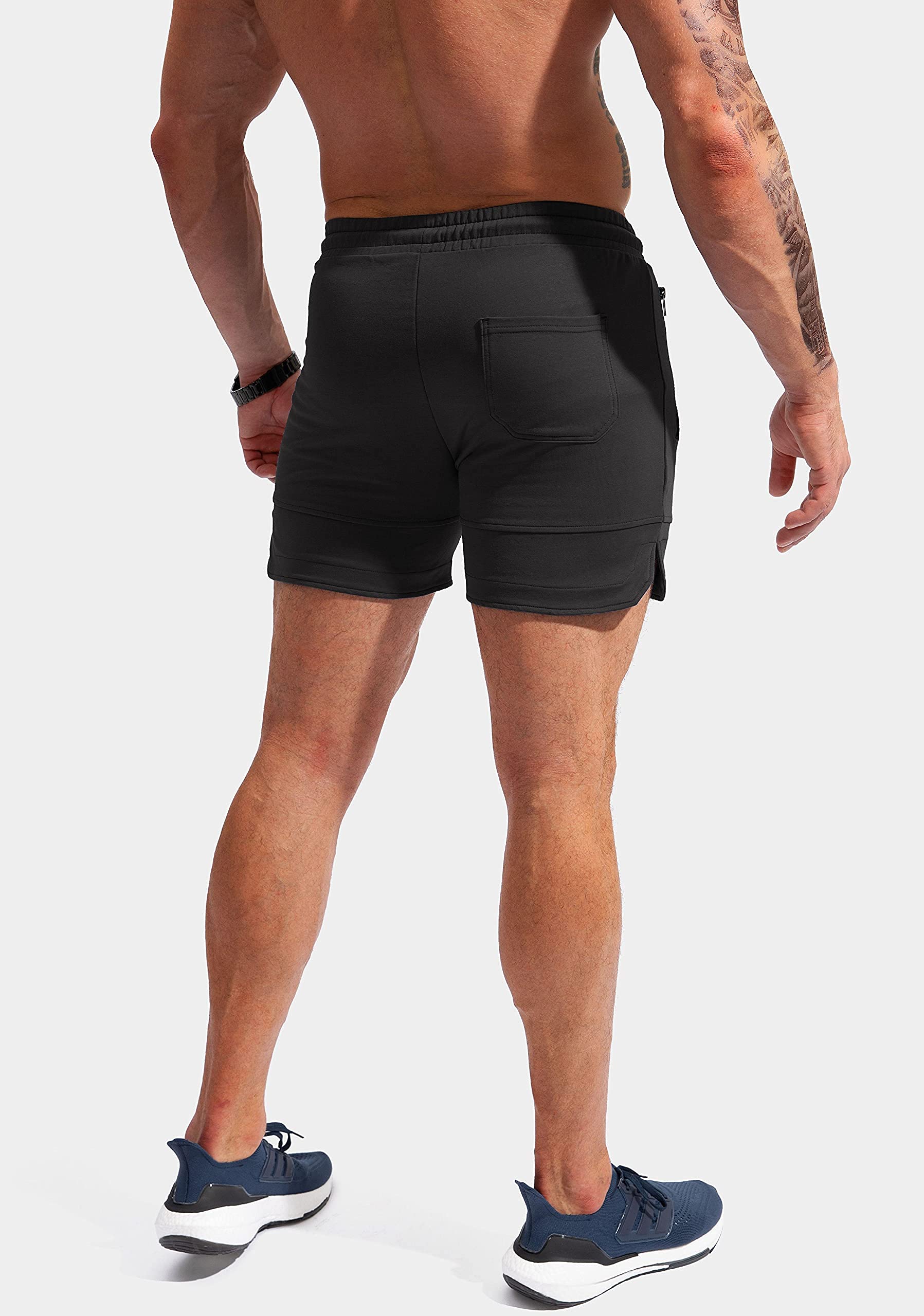 Pudolla Men's Gym Workout Shorts Weightlifting Squatting Shorts for Men Bodybuilding Training Jogger with Zipper Pockets(Black Medium)