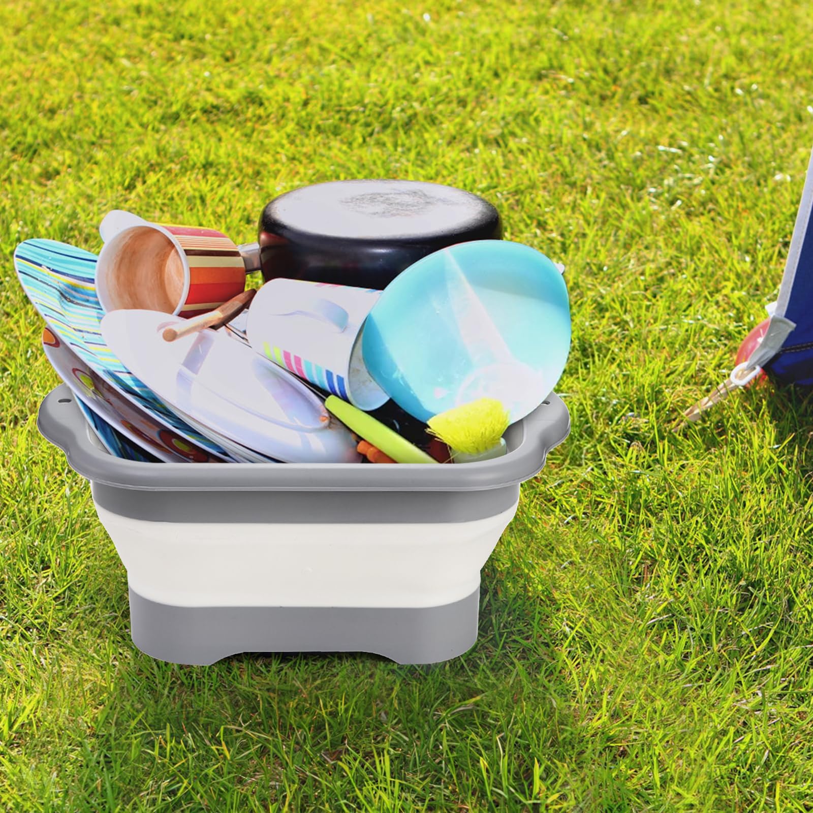 Nicunom 2 Pack Collapsible Wash Basin with Drain Plug, 9L Large Collapsible Dish Tub Portable Sink Dish Basin Foldable Dishpan Space Saving for Kitchen, RV, Camping Dish Washing Tub