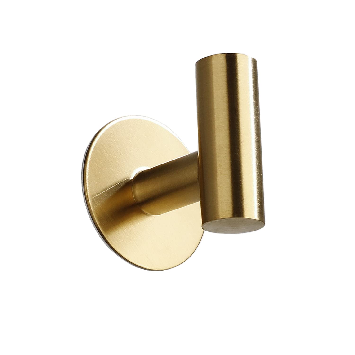 Zuvky Adhesive Wall Hooks - 2 Pack Stainless Steel Towel Hooks for Bathrooms, Kitchen, Livingroom, Office, Garage, Hotel (Gold)