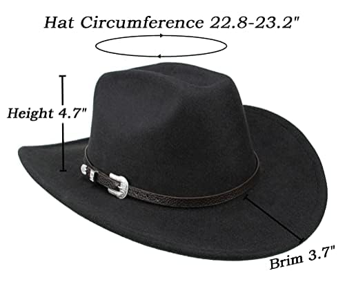 Western Cowboy Hat for Men Women Classic Roll Up Fedora Hat with Buckle Belt(Size:Medium)