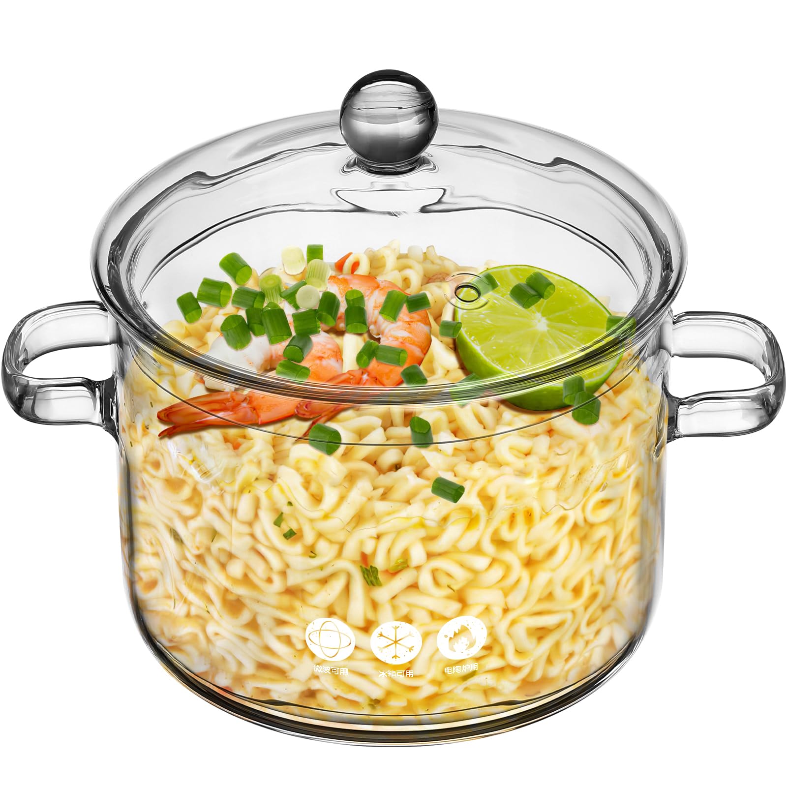 Tofficu Glass Saucepan with Cover Stovetop Cooking Pot with Lid and Handle High Borosilicate Glass Cookware Pot(1900ML)