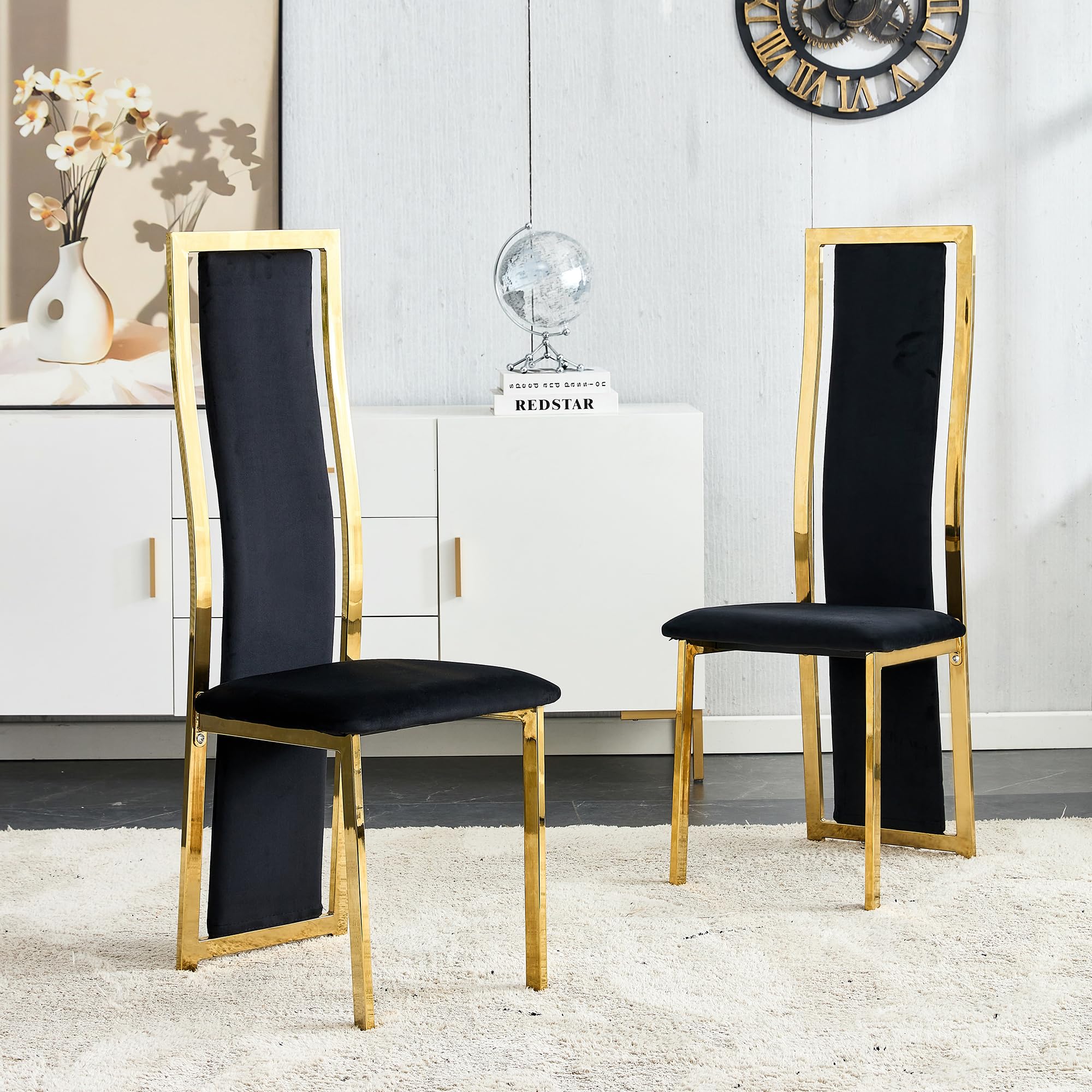 ME2 Dining Chairs Set of 2, Sleek Golden Stainless Steel Legs, Leather Upholstered Dining Chairs for Kitchen and Dining Room (White)