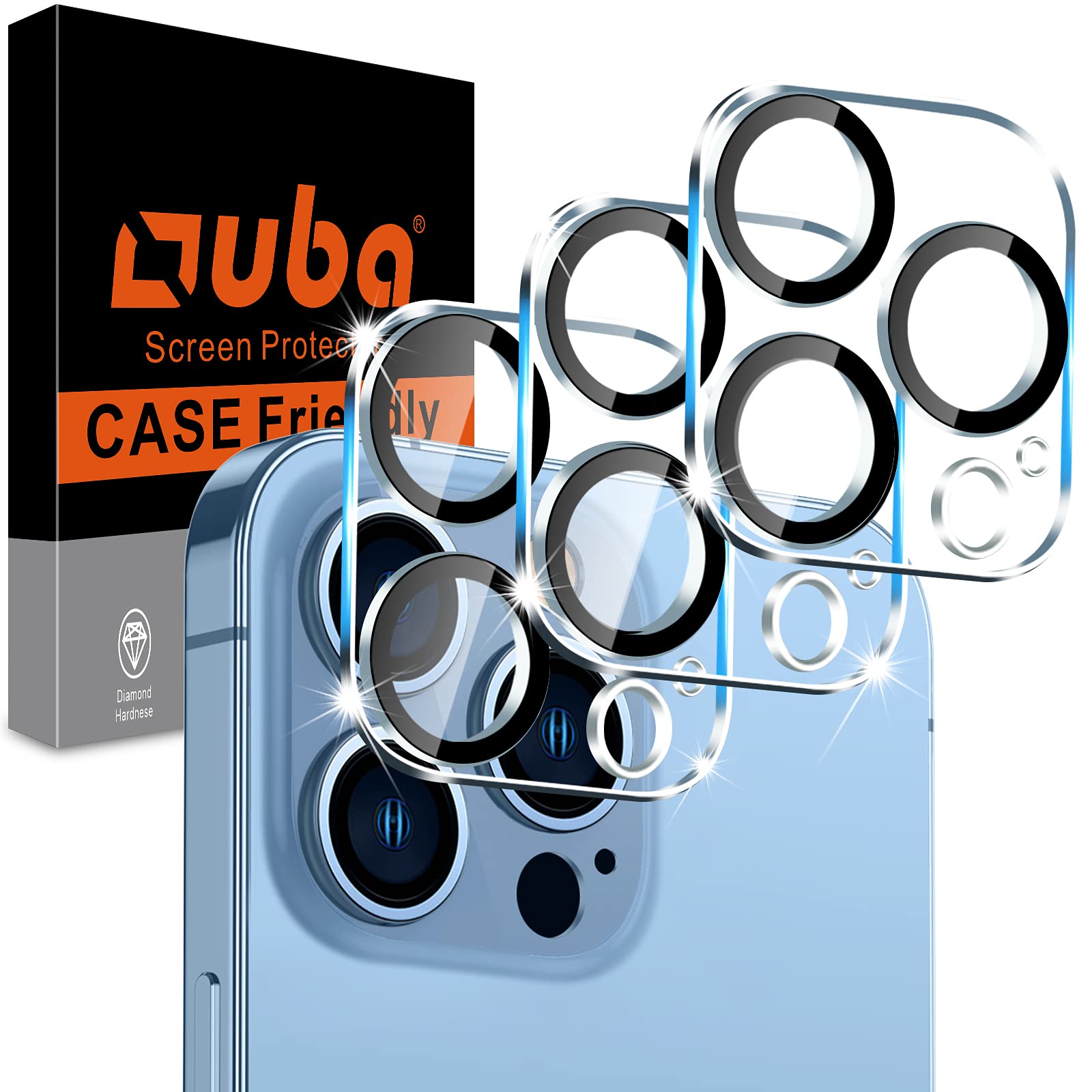 OUBA [3 Pack] Camera Lens Protector for iPhone 13 Pro/iPhone 13 Pro Max [3 Holes] Lens Cover Tempered Glass, [Case Friendly][Scratch-Resistant] Easy Installation [HD Clear] - Black Circle