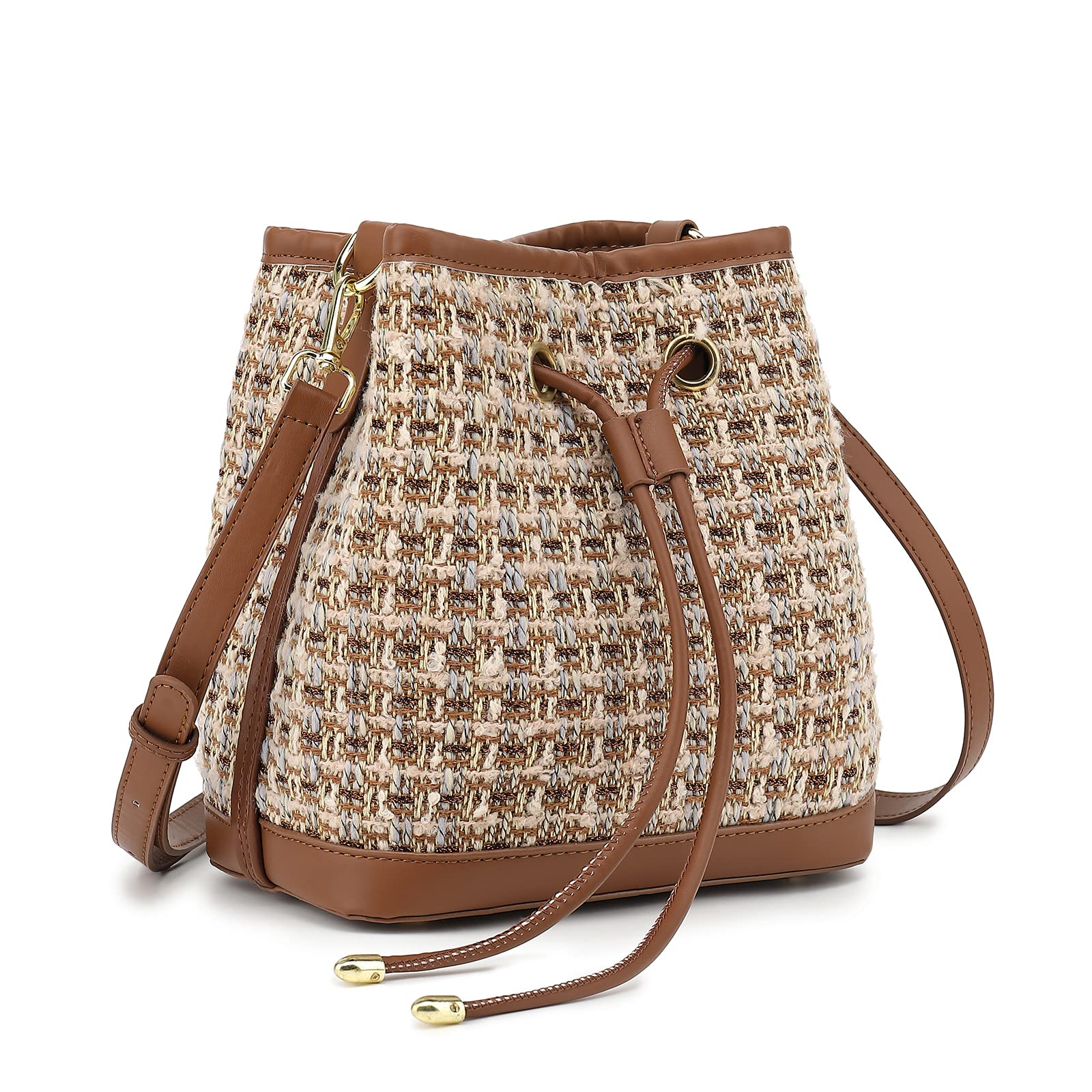 ZOVYRON Woven Bucket Bag Purse for Women, Drawstring Crossbody Purse Ladies Weave Shoulder Bag with Pouch