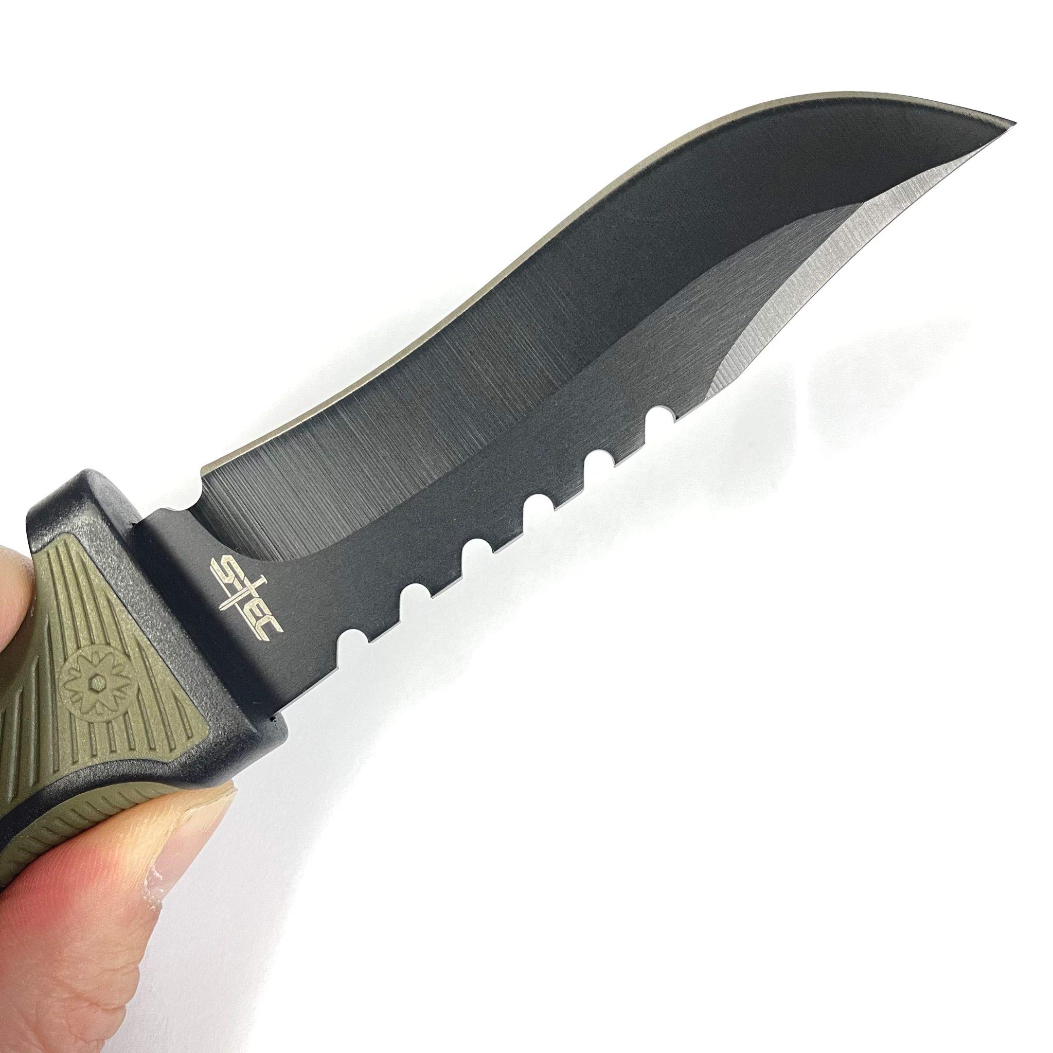S-TEC Fixed Blade Hunting Knife Rambo I 4.5" Stainless Steel Blade I Rubber Handle I w/Plastic Sheath I Hunting I Camping I Outdoor I (Black Blade)