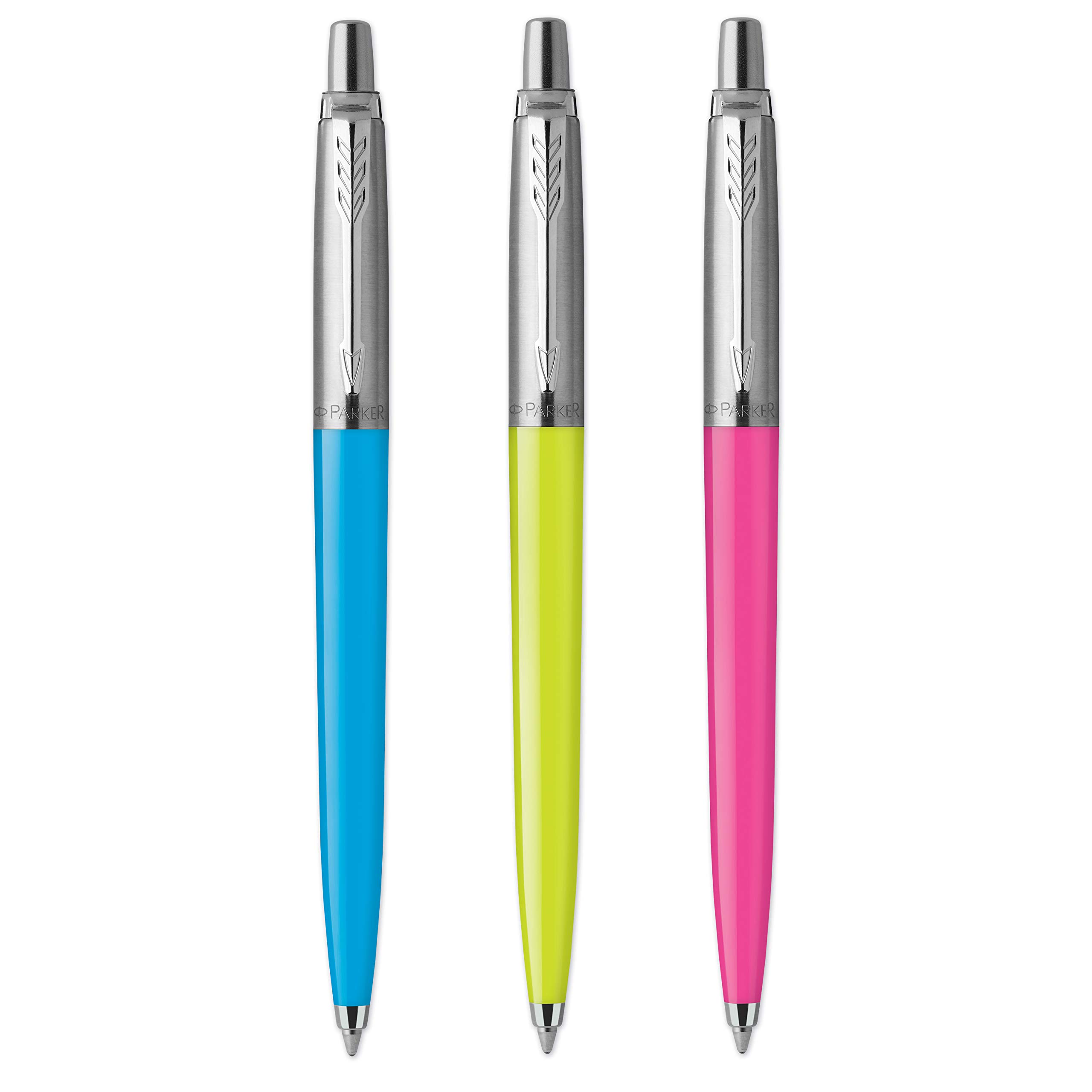 Parker Jotter Originals Ballpoint Pens | Pop Art Collection | Lime, Sky Blue and Hot Pink with Chrome Trims | Medium Point | Blue Ink | 3 Count