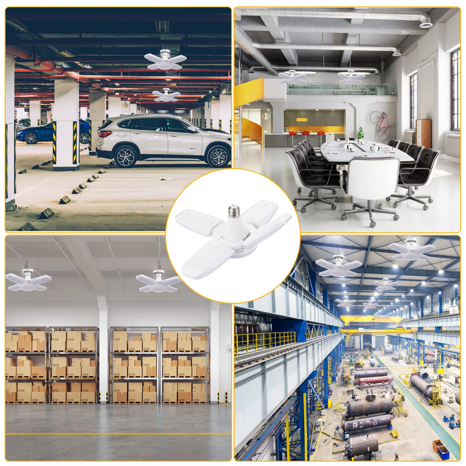 YWD LED Garage Light 2 Pack, 60W Deformable Garage LED Lights Ceiling LED Shop Light 6000LM 6500K LED Lights for Garage - E26/E27 Screw Socket, Bright Garage Lighting for Warehouse Basement Workshop…