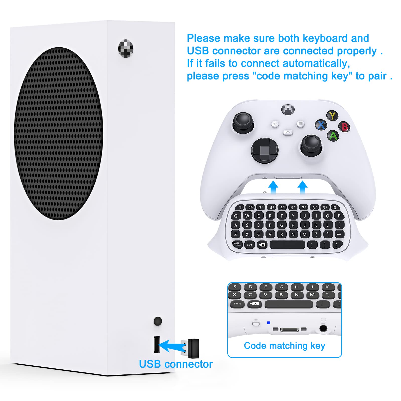 Wireless Keyboard for Xbox One/S, for Xbox Series X/S Controller, Mini Chatpad Message Controller Keyboard Built-in Speaker with 2.4G Receiver & 3.5mm Audio Jack for Xbox Series X/S/One/S (White)