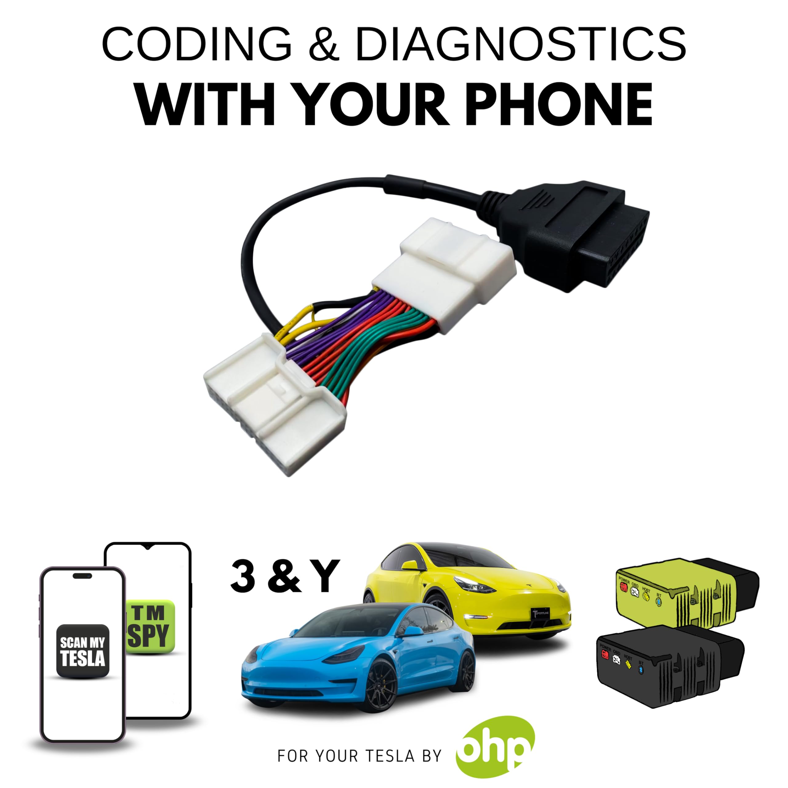 OHP OBD2 Adapter for Tesla Model 3 & Y Since Year 2019 | Fits OBDLink Veepeak w/Scan My Tesla App