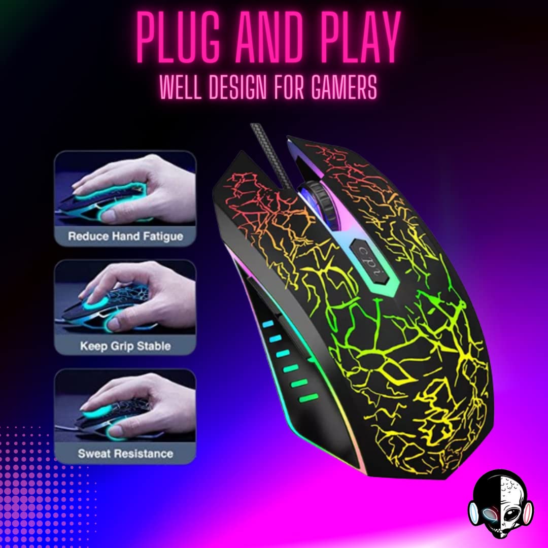 Wired Gaming Mouse Ergonomic Gamer Laptop PC Mouse with 6 Programmable Buttons and 7 Color RGB Lights for Windows 7/8/10/XP Vista Linux -Black