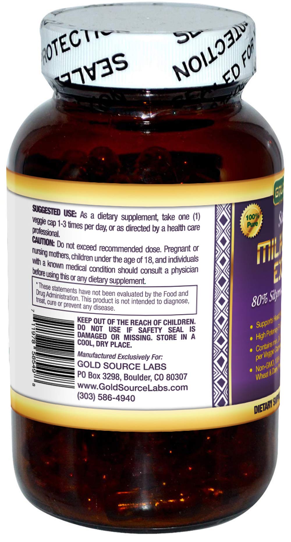 Organic Milk Thistle Capsules, 180 Caps, Pure Milk Thistle Powder Plus 80% Silymarin Extract Standardized Complex, 450 mg, Natural Liver Health Supplement, Immune Boost, Detox and Cleanse