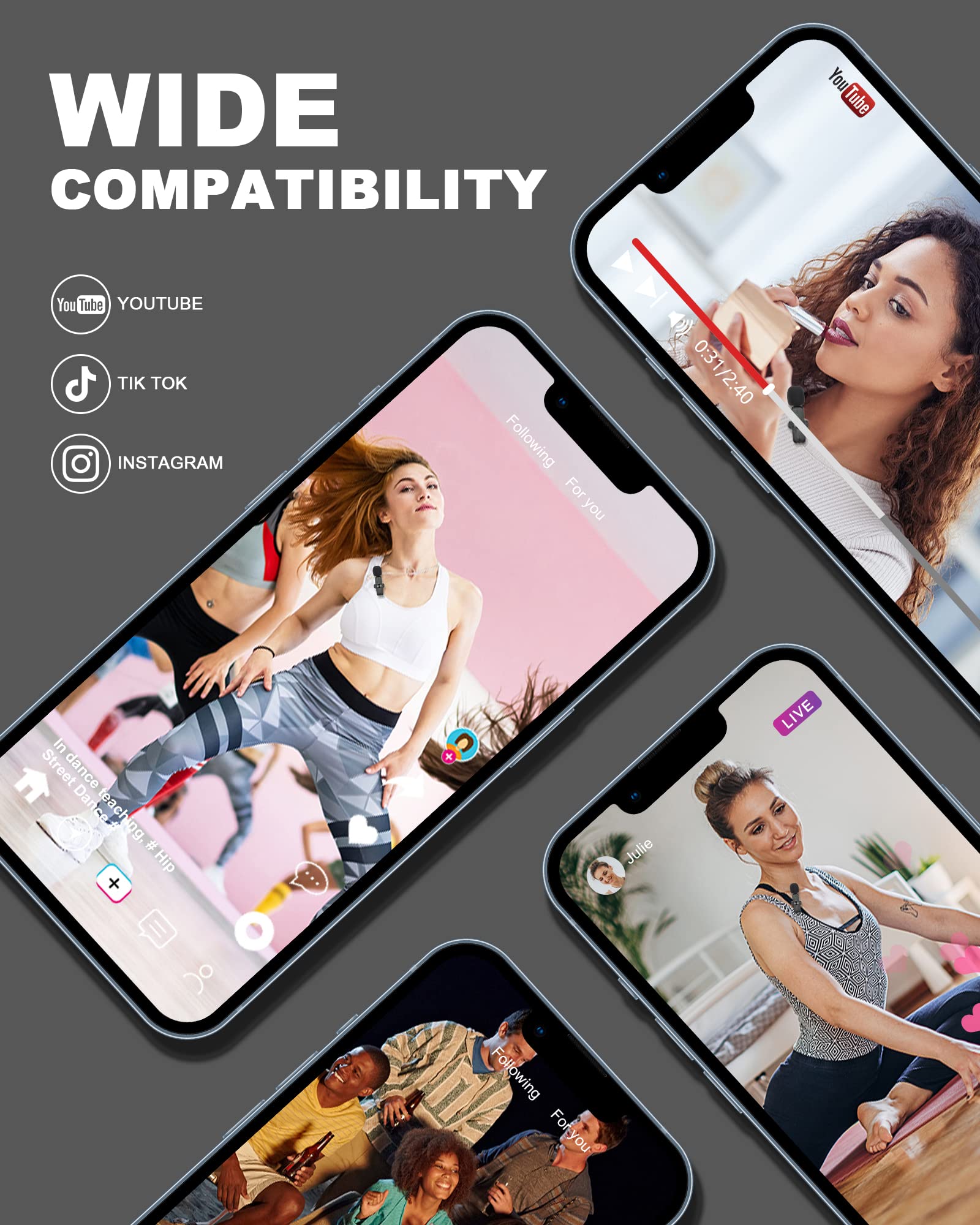 Wireless Lavalier Microphone for iPhone , Professional Video Recording Lav Mic, Ultra Low Delay Auto Sync and Smart Noise Reduction for Recording Vlog YouTube Tiktok Live Stream Interview Black