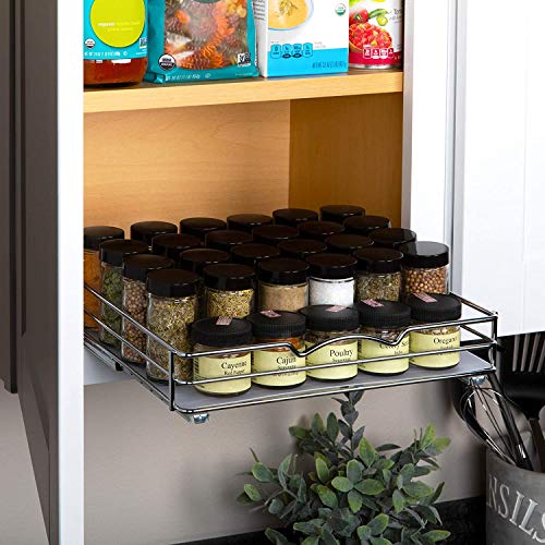 Pull Out Cabinet Organizer for Spices, Cans - Heavy Duty with Lifetime Limited Warranty - Pull Out Spice Rack- Chrome 12-3/8"Wx 10-1/2"D x 2-3/4” H Cabinet Pull Out Shelf for Cans, Dishes, Etc.