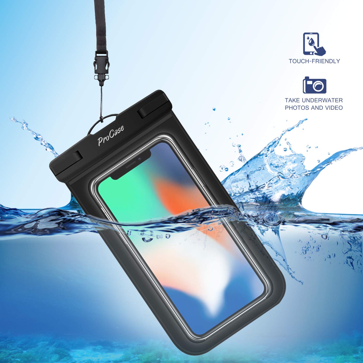 ProCase 4 Pack Waterproof Phone Pouch Dry Bag Underwater Case for iPhone 15 14 13 12 Pro Max 11 Pro Max 13 Mini Xs Max XR X 8 7, Galaxy S23 S22 S21 Ultra Note up to 7" -Black