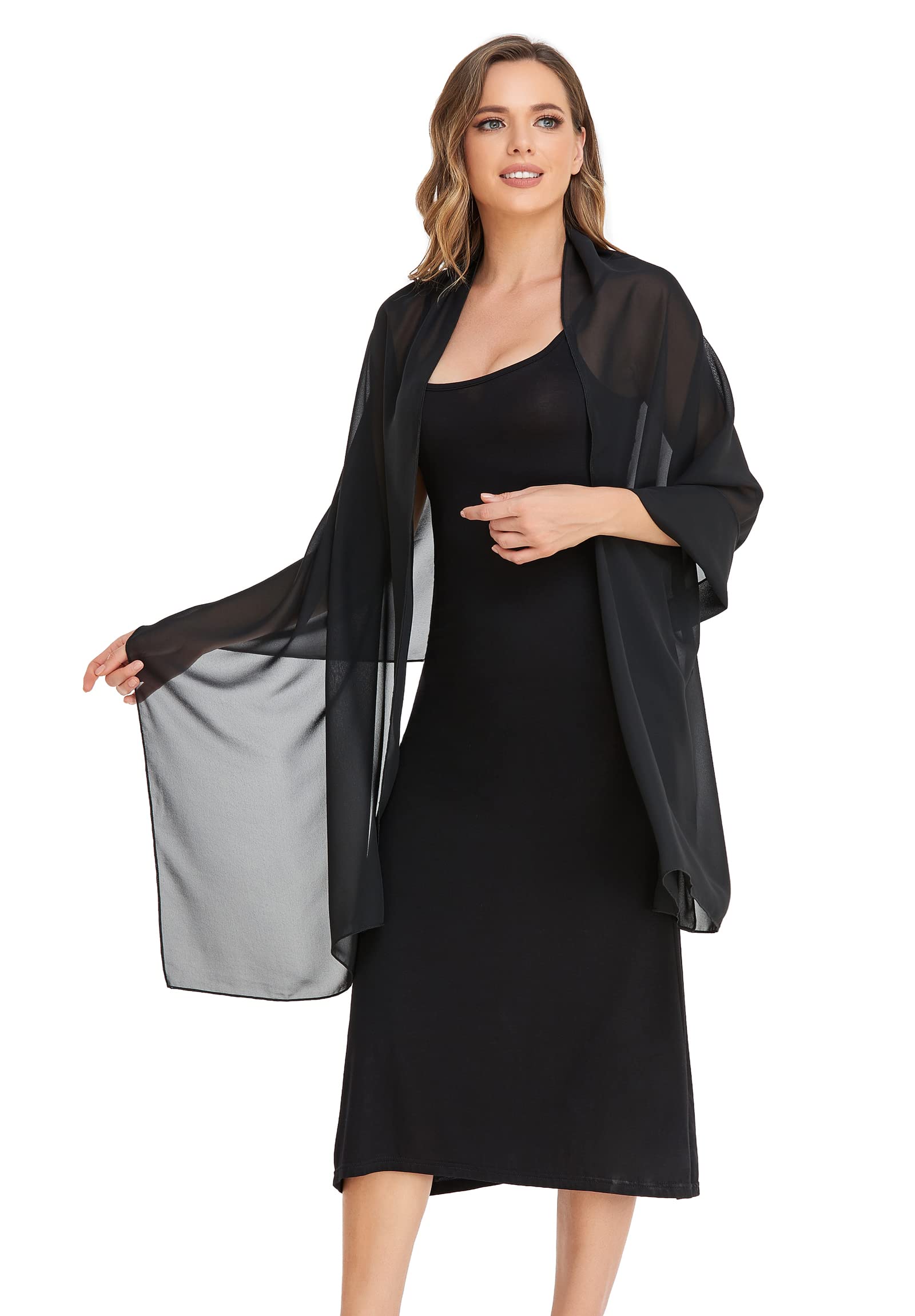 Pukguro Black Shawl Sheer Women Chiffon Evening Wraps Elegant Soft Silky Weddings Bridal Scarf Black 79 * 18''