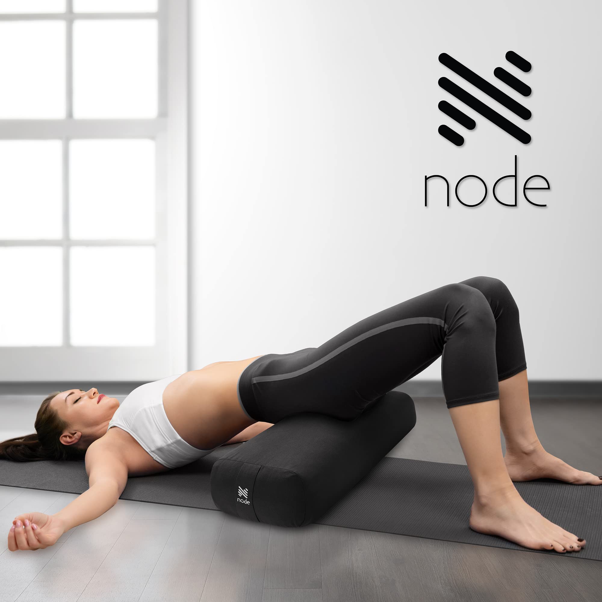 Node Fitness Yoga Meditation Cushion, 25" x 12" Rectangular Bolster with Organic Cotton Cover - Teal