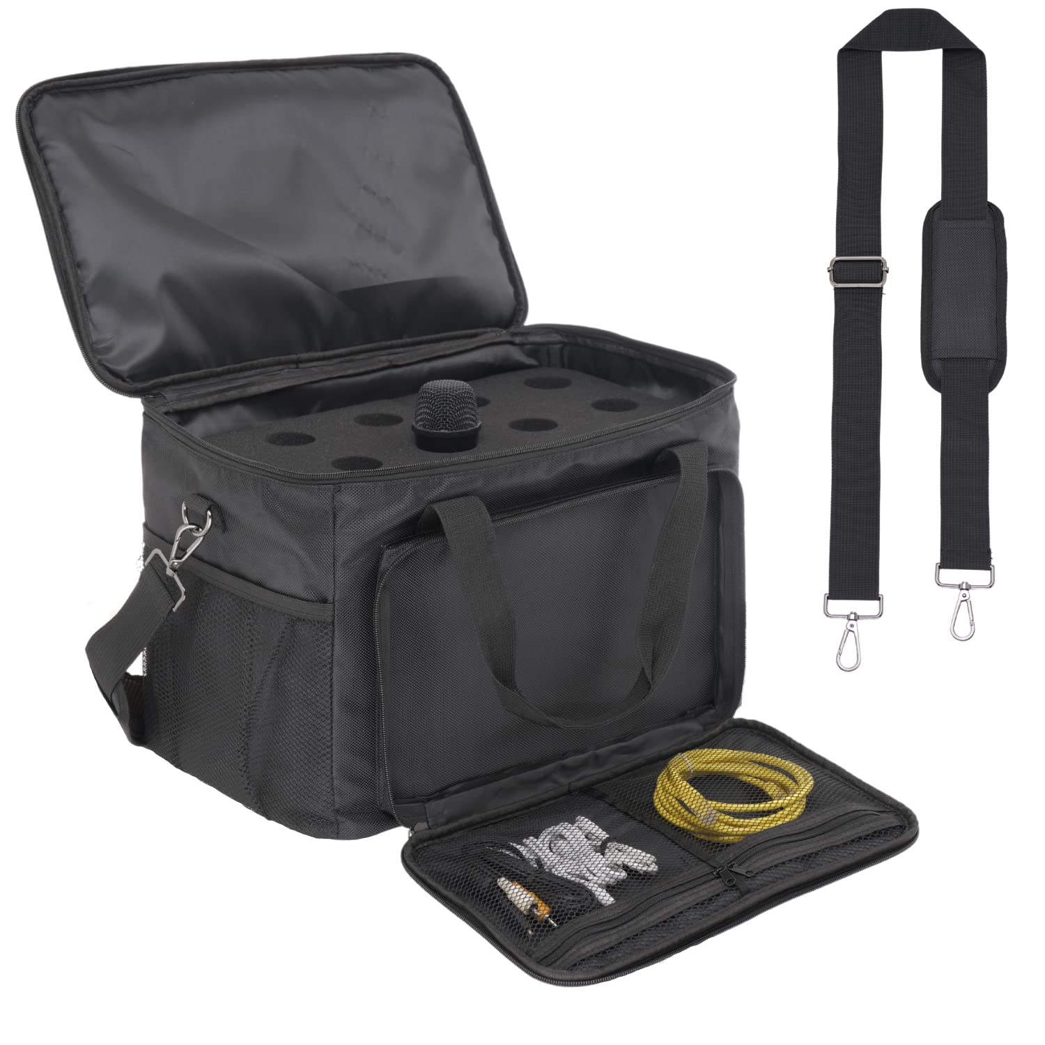 Wireless Microphone Case with Foam, 15 Slots Waterproof Microphone Storage and Carrying Bag for Tavel, 1680D Heavy Duty Oxford Fabric&High-quality Foam to Protect Your Mic
