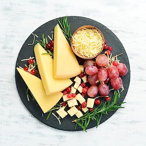 Round Slate Platter Plates, Appetizer and Cheese Plates,10”x10” Black Stone Charcuterie Boards,Sushi Mat,Cake and Pastry Tray(25x25cm,2pc)…