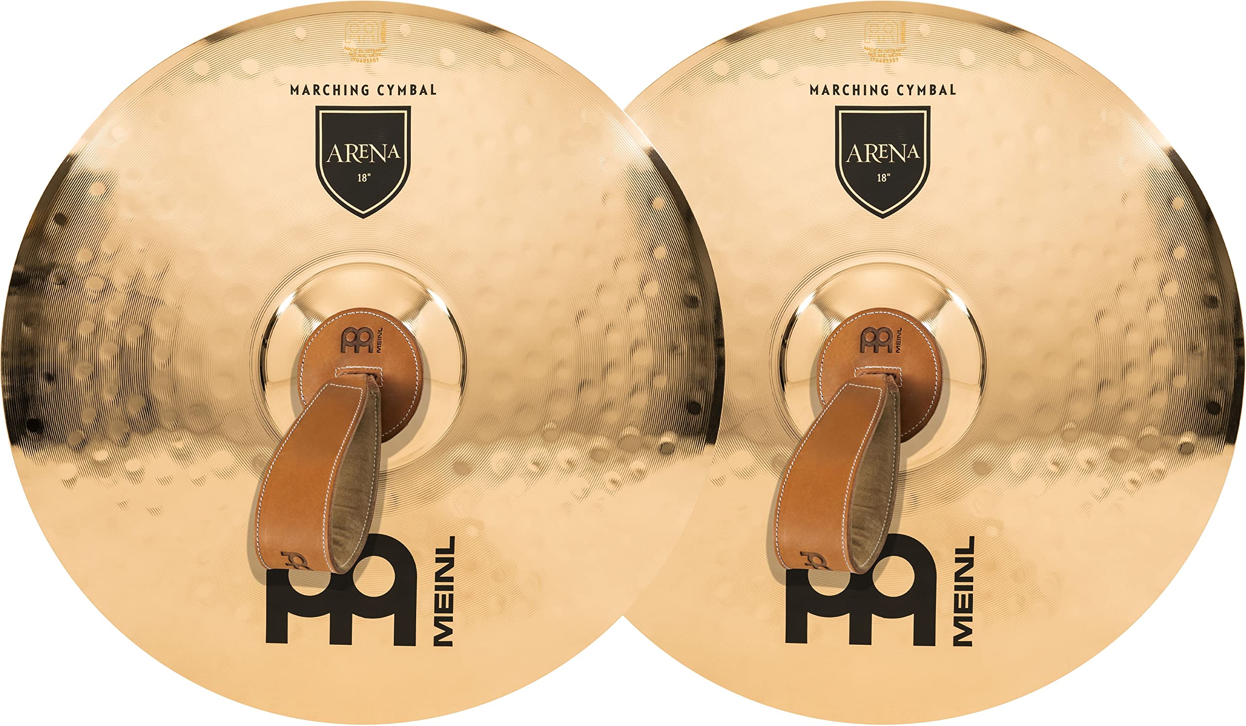 Meinl 18β Arena Marching Cymbal Pair with Straps - Professional Bronze Alloy Brilliant Finish - Made In Germany, 2-YEAR WARRANTY (MA-AR-18)