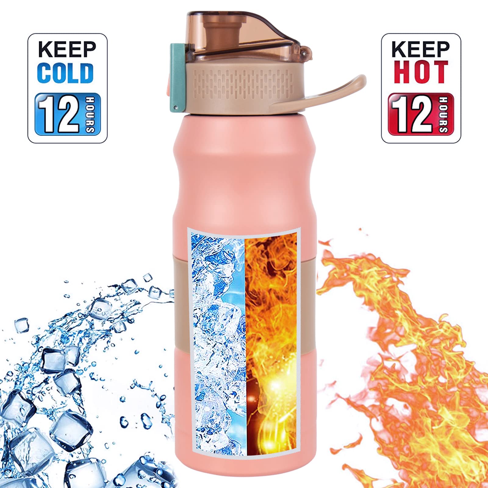 Stainless Steel Insulated Bottle-Vacuum flask Water Bottles Coffee/Juice Cup with Leak Proof Lids,Double Walled Sport Travel Mug with Handle,Keeps Hot and Cold BPA Free 17oz (Pink)