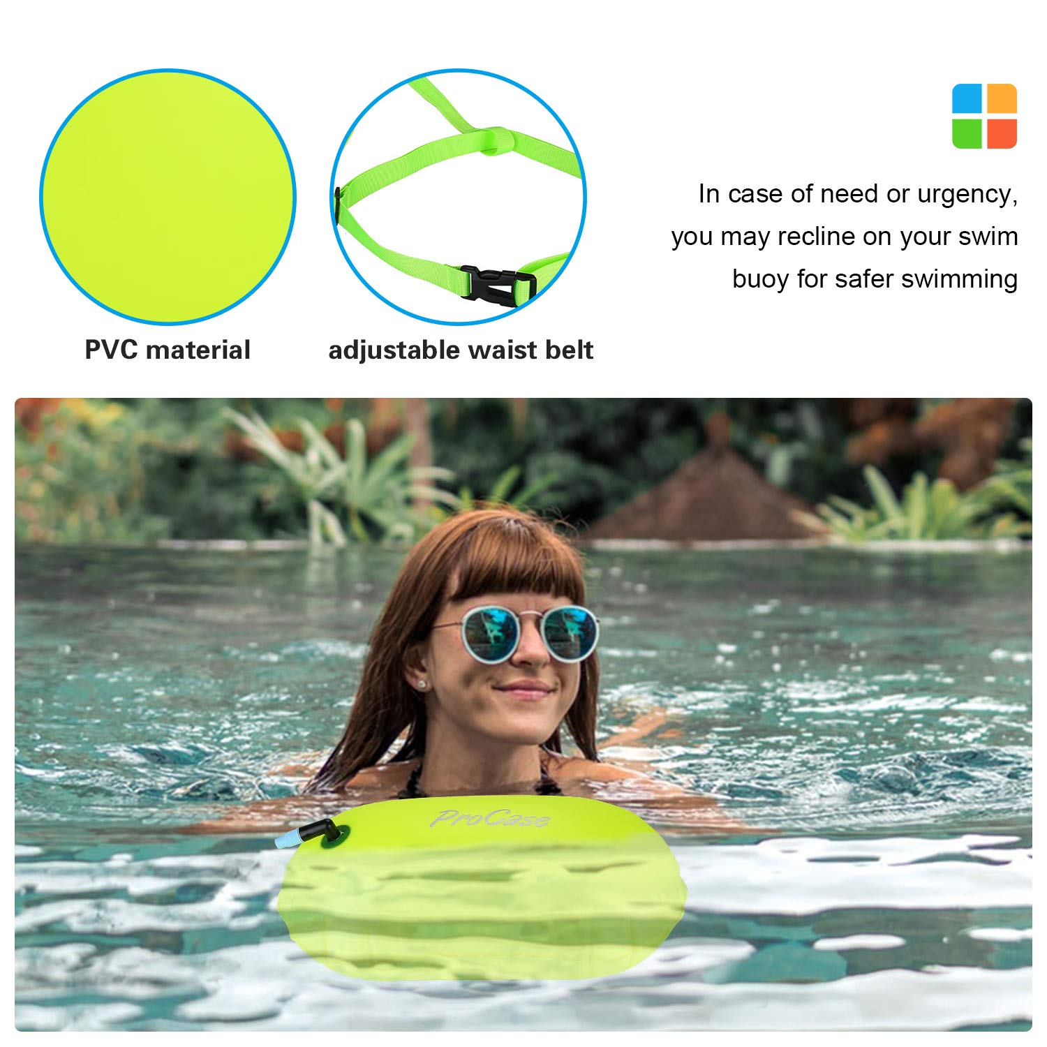 ProCase Swim Buoy Float, Swimming Bubble Safety Float with Adjustable Waist Belt for Open Water Swimmers, Triathletes, Snorkelers, Kayakers, Safe Swim Trainers -Neonyellow