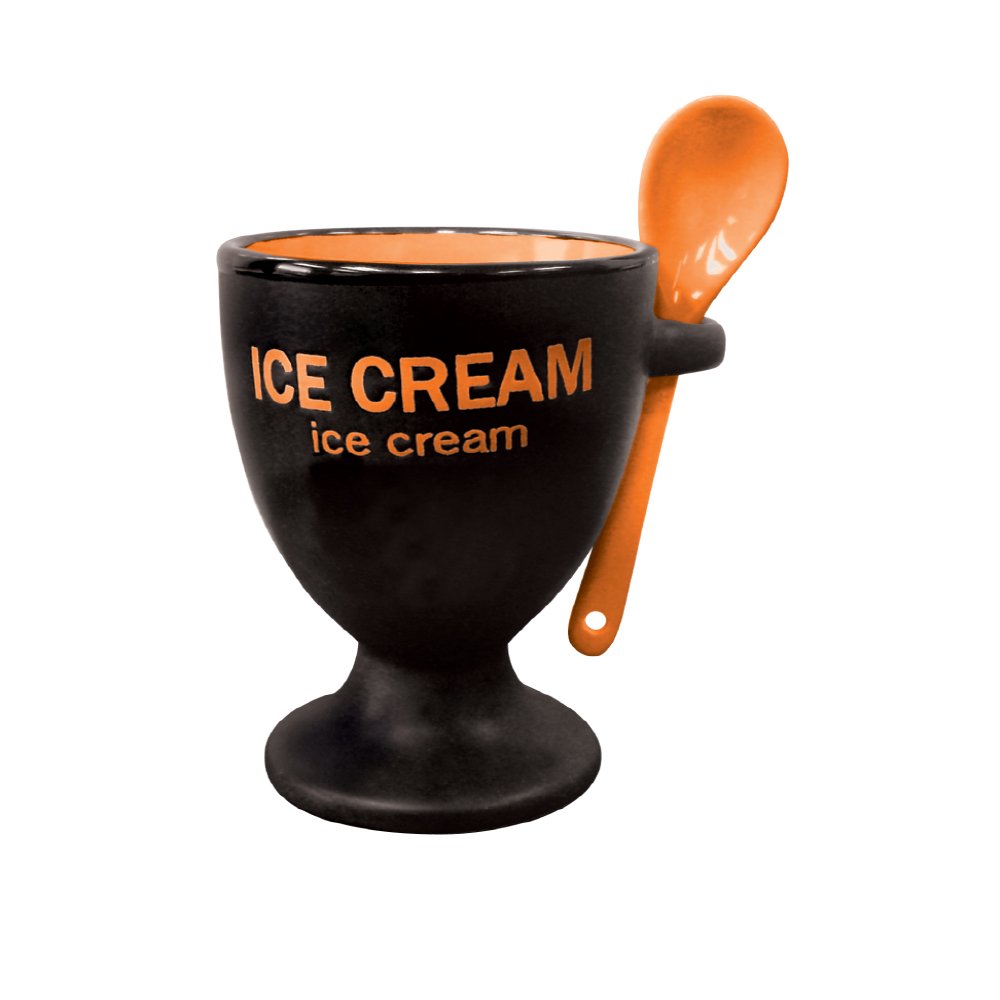 Rockin Gear Bowl and Spoon Set of 4 - Novelty Small Ice Cream Cups Combo Ceramic Fun Dessert Cups & Kitchenware for Home and Kitchen Decor