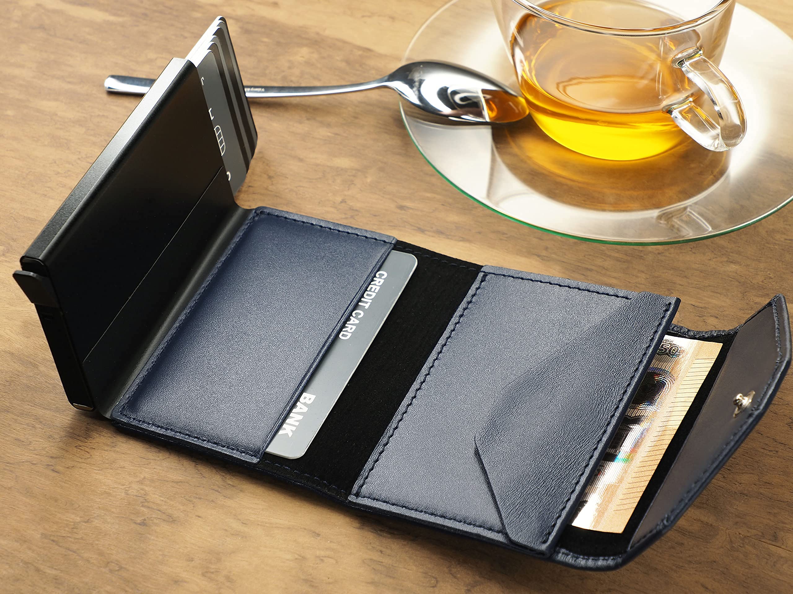 pularys Mini Wallet RAVEN - Multifunckion Credit Card Case - Italian Leather - RFID blocking - Size: 6.5 x 10 x 2.5 cm - Space for up to 7 Cards - Classic Design