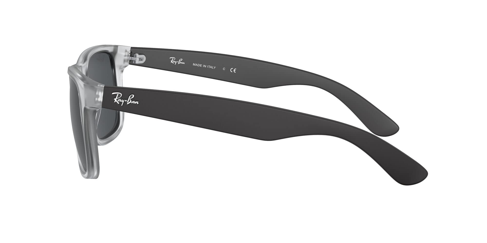 Ray-Ban RB4165 Justin Rectangular Sunglasses, Rubber Transparent/Dark Grey, 55 mm